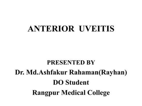 Anterior Uveitis Diagnostic Approach Presentation Pptx