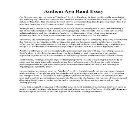 Anthem Ayn Rand Essay. Book quot;Anthemquot; by Ayn Rand Review Free ...
