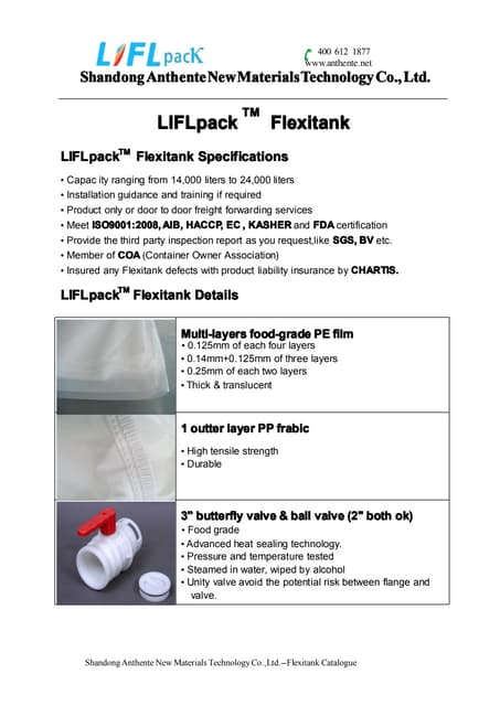 Anthente flexitank for bulk liquid transport | PDF