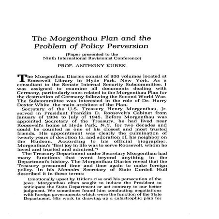 Anthony kubek the morgenthau plan and the problem of policy perversion - volume 9 no. 3 | PDF