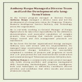 Anthony Raspa Managed a Diverse Team and Led the Development of a Long ...