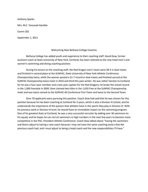 Anthony Sparks- Introducing New Swim Coach | PDF Anthony Sparks- Introducing New Swim Coach | PDF