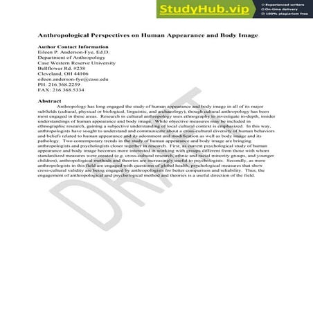 Anthropological Perspectives On Human Appearance And Body Image | PDF