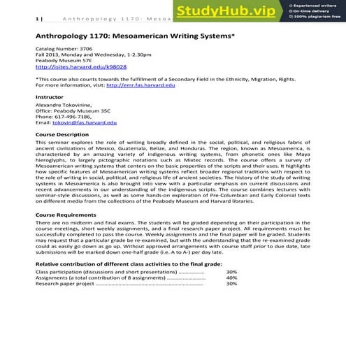 Anthropology 1170 Mesoamerican Writing Systems | PDF