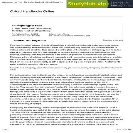 Anthropology Of Food 2012 | PDF