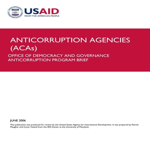 Anti corruption agencies - purpose, pitfalls, success factors | PDF ...
