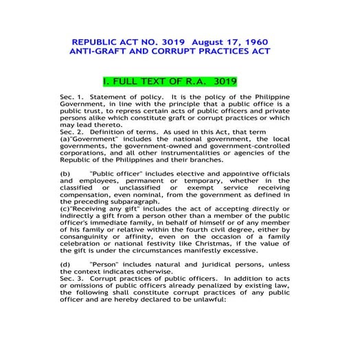 RA 3019 anti graft and corrupt practices act | PPTX