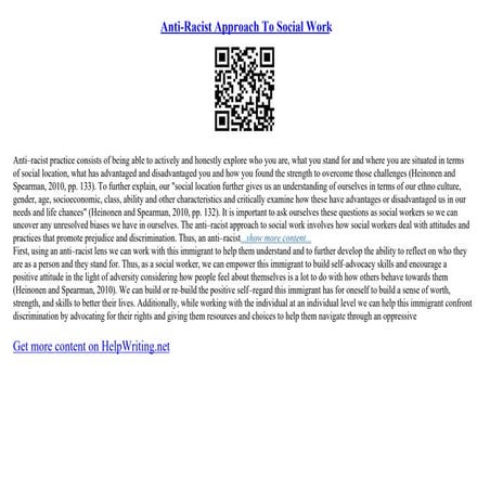 Anti-Racist Approach To Social Work | PDF
