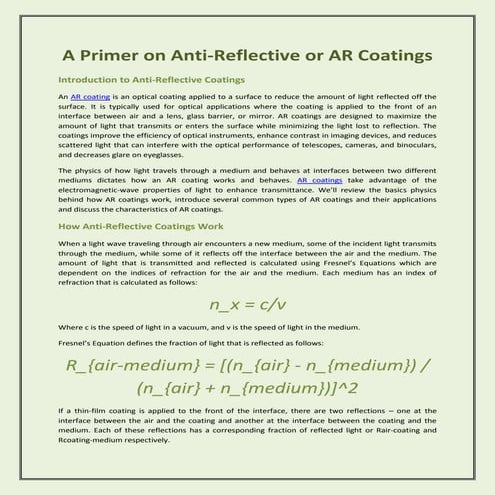 Anti reflective coatings | PDF