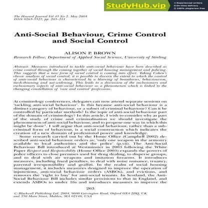 Anti-Social Behaviour, Crime Control And Social Control | PDF