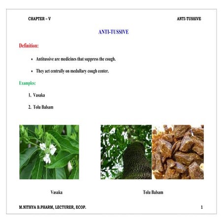Pharmacognosy- Anti-tussive | PDF