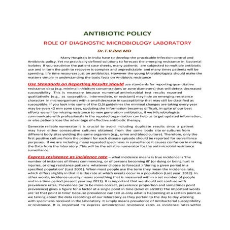 ANTIBIOTIC POLICY ROLE OF DIAGNOSTIC MICROBIOLOGY LABORATORY | PDF