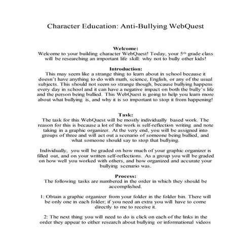 Anti-Bullying WebQuest | DOCX