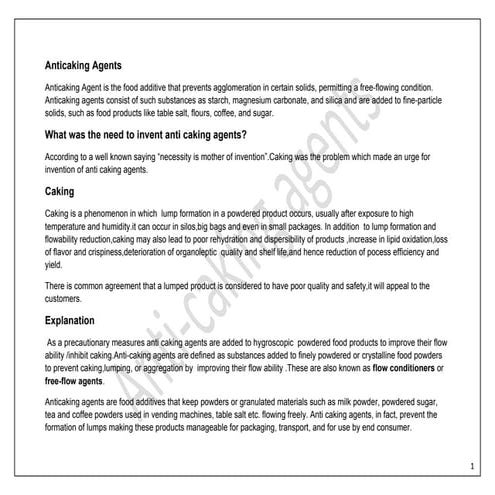 Anti Caking Agents | DOC