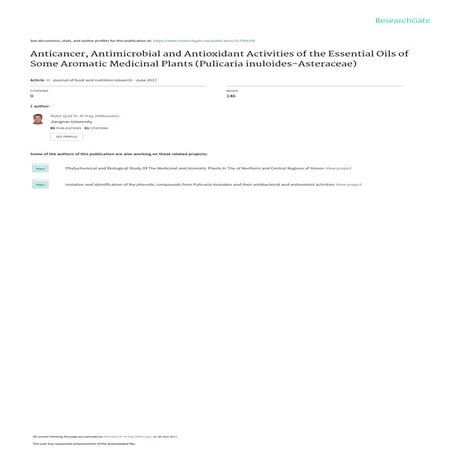 Anticancer, Antimicrobial and Antioxidant Activities of the Essential Oils of Some Aromatic ...