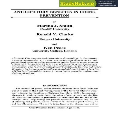 Anticipatory Benefits In Crime Prevention | PDF