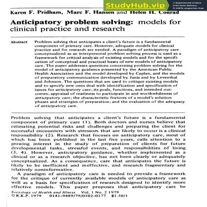 Anticipatory Problem Solving Models For Clinical Practice And Research ...