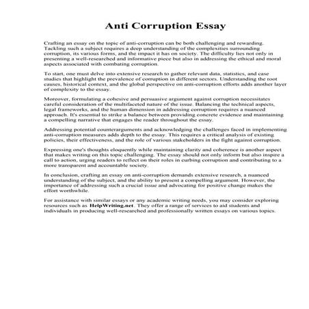 Anti Corruption Essay. University of Saint Mary | PDF