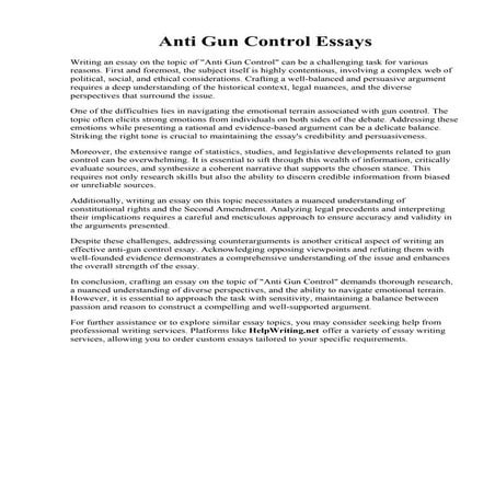 Anti Gun Control Essays. Gun Control and Violence - Free Essay Example ...