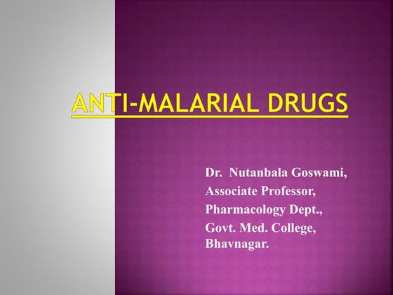 Anti-Malarial; 8-aminoquinolines | PPT