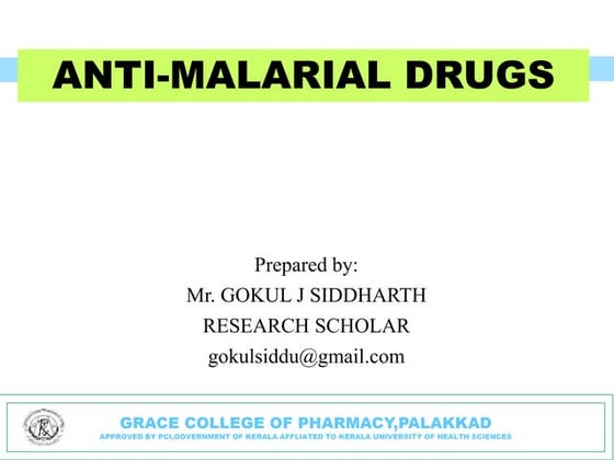Anti malarial drug classification | PDF