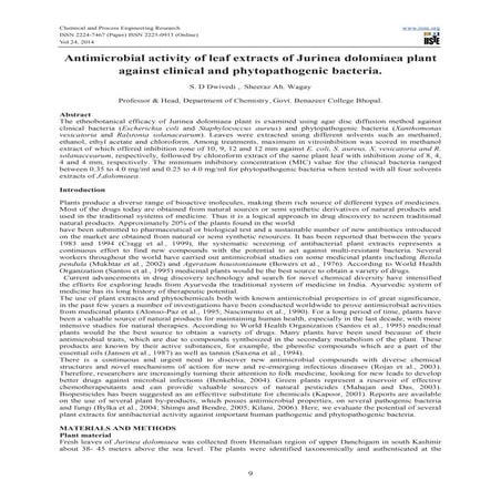 Antimicrobial activity of leaf extracts of jurinea dolomiaea plant | PDF | Herbs and Supplements ...