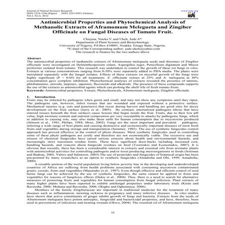 Antimicrobial properties and phytochemical analysis of methanolic extracts of aframomum ...