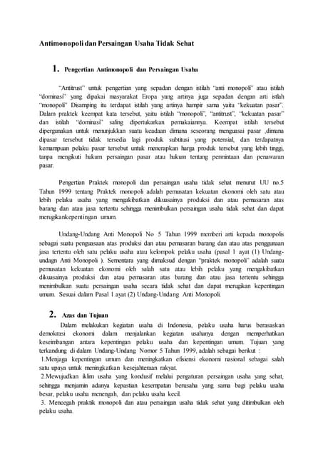 Hukum anti monopoli dan persaingan usaha tidak sehat | PPTX