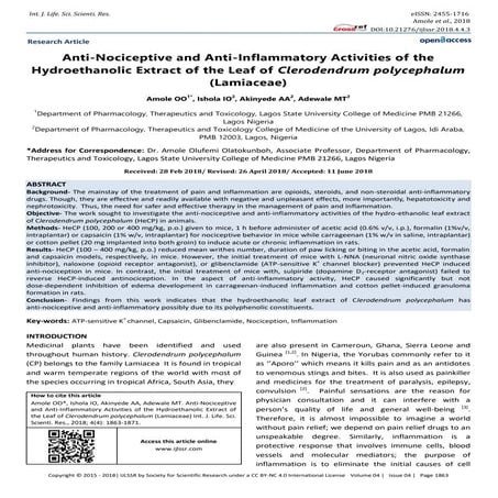 Anti-Nociceptive and Anti-Inflammatory Activities of the Hydroethanolic ...