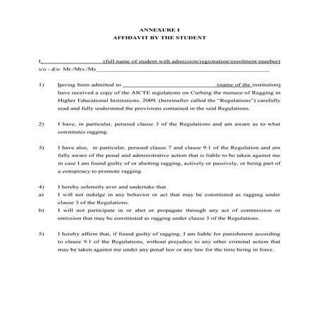 Anti ragging affidavit | PDF