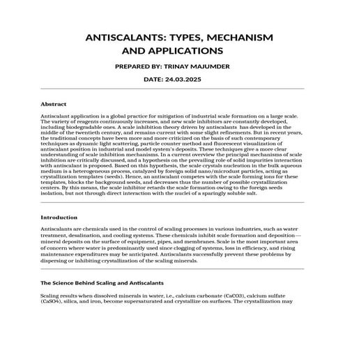 ANTISCALANTS: TYPES, MECHANISM AND APPLICATIONS | DOCX