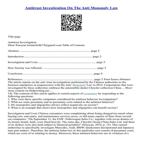 Antitrust Investigation On The Anti Monopoly Law | PDF