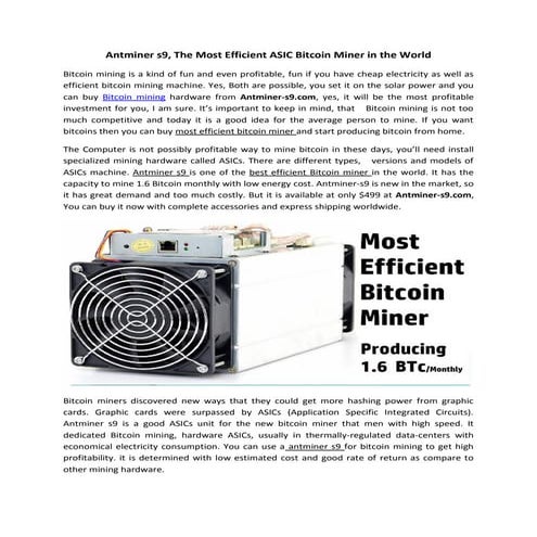 Antminer S9 The Most Efficient Asic Bitcoin Miner In The World 1 Pdf