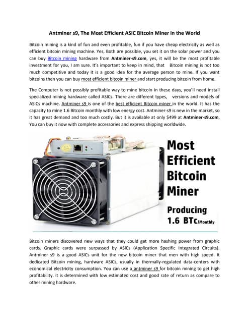 Antminer S9 The Most Efficient Asic Bitcoin Miner In The World 1 Pdf