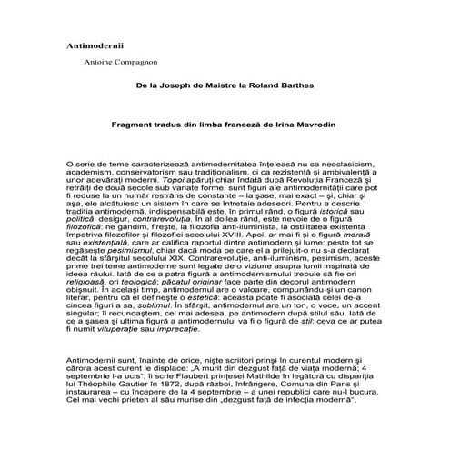 Antoine Compagnon Antimodernii | DOC