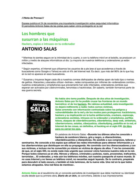 Antonio Salas Identidad Real Del Nuevo Libro De 2015 Los Hombres Que Susurran A Las Maquinas Pdf