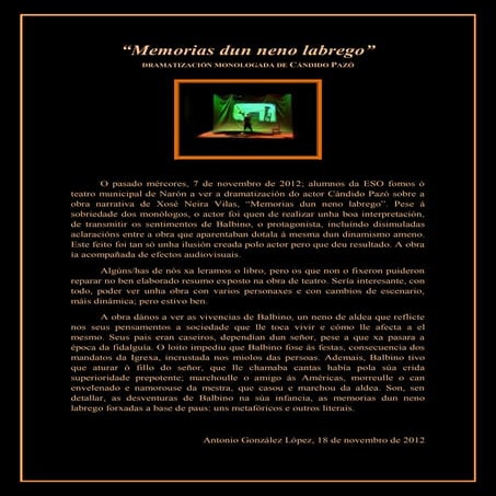 Antonio memorias dun neno labrego teatronarón | PDF