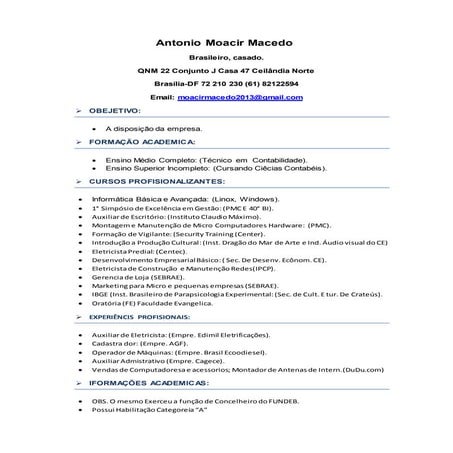 Modelo curriculo administração | PDF