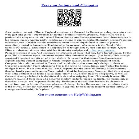 Antony And Cleopatra Essays | PDF