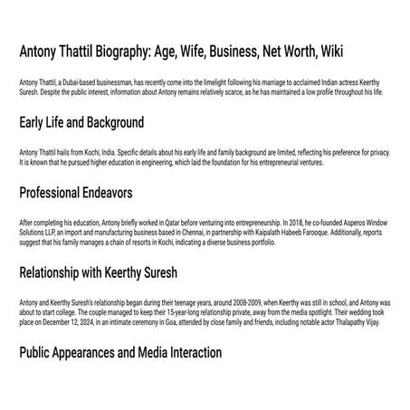 Antony Thattil Biography: Age, Wife, pdf | PDF