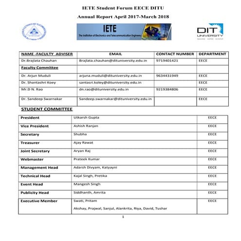 DIT University Anual report IETE 2017-18 | PDF