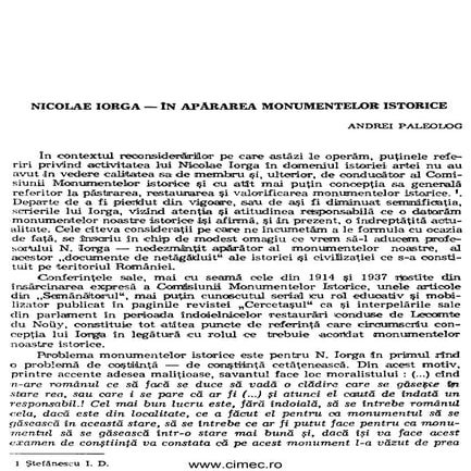Andrei Paleolog: Nicolae Iorga - În apărarea monumentelor istorice | PDF