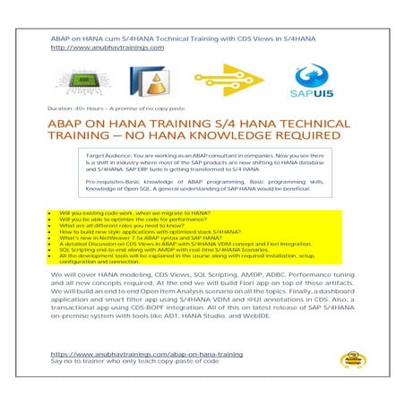 Anubhav abap on hana course details | PDF