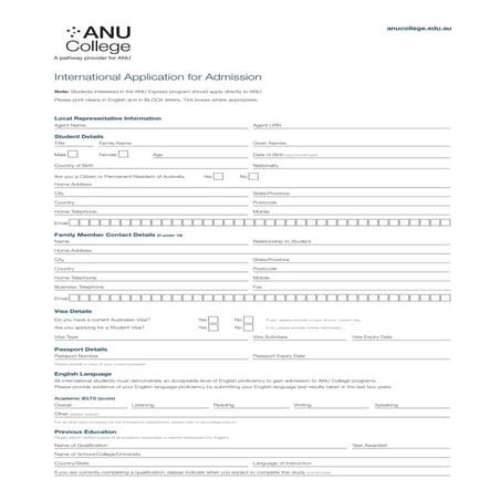 Australian National University Anu college application form 0715 | PDF