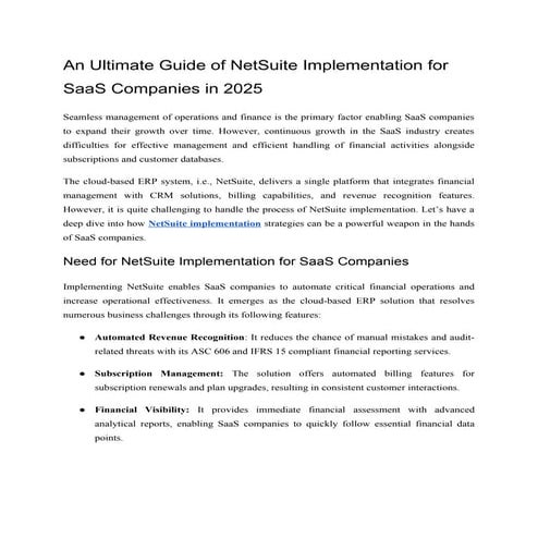 NetSuite for SaaS: Implementation Challenges & Best Practices | PDF