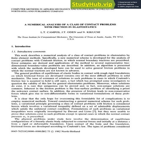 A Numerical Analysis Of A Class Of Contact Problems With Friction In Elastostatics | PDF