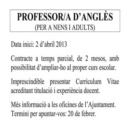 (Anunci oferta treball professor anglès) | PPT