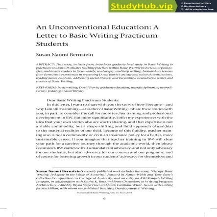 An Unconventional Education A Letter To Basic Writing Practicum ...