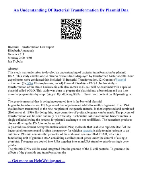 Plasmid Isolation Lab Report | DOCX