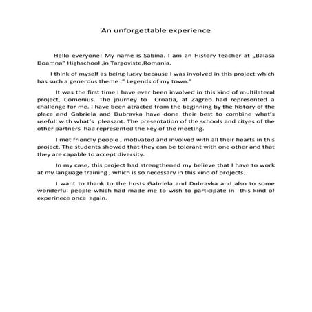 Romania: An unforgettable experience | DOCX